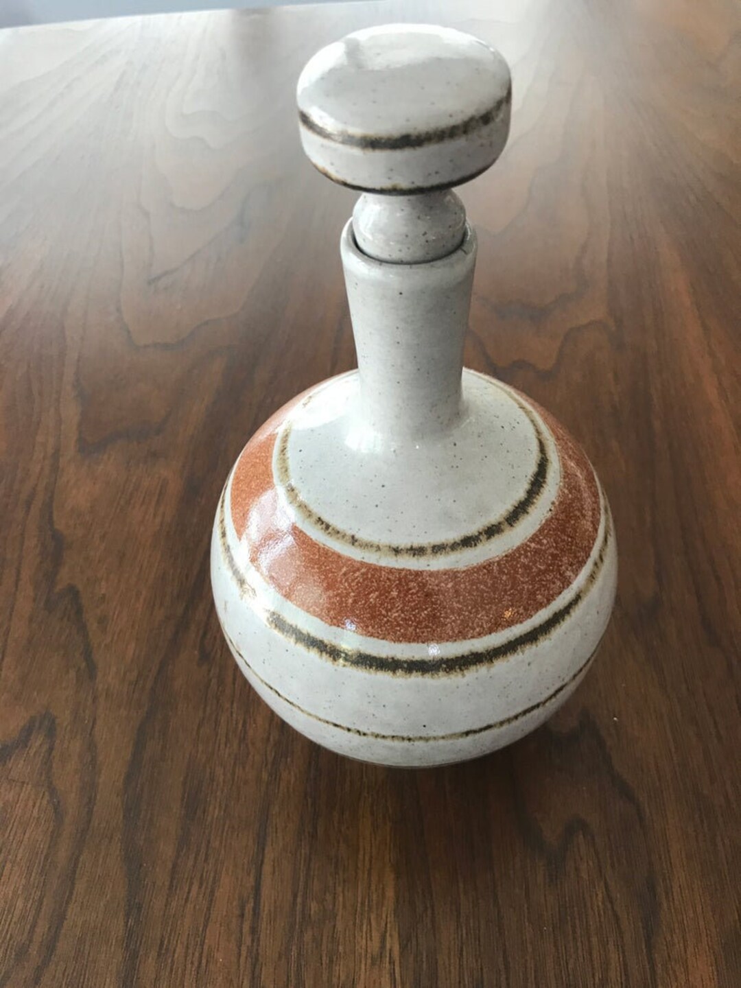 Mid Century Pottery Craft Decanter / Beige With Reddish Brown Design ...