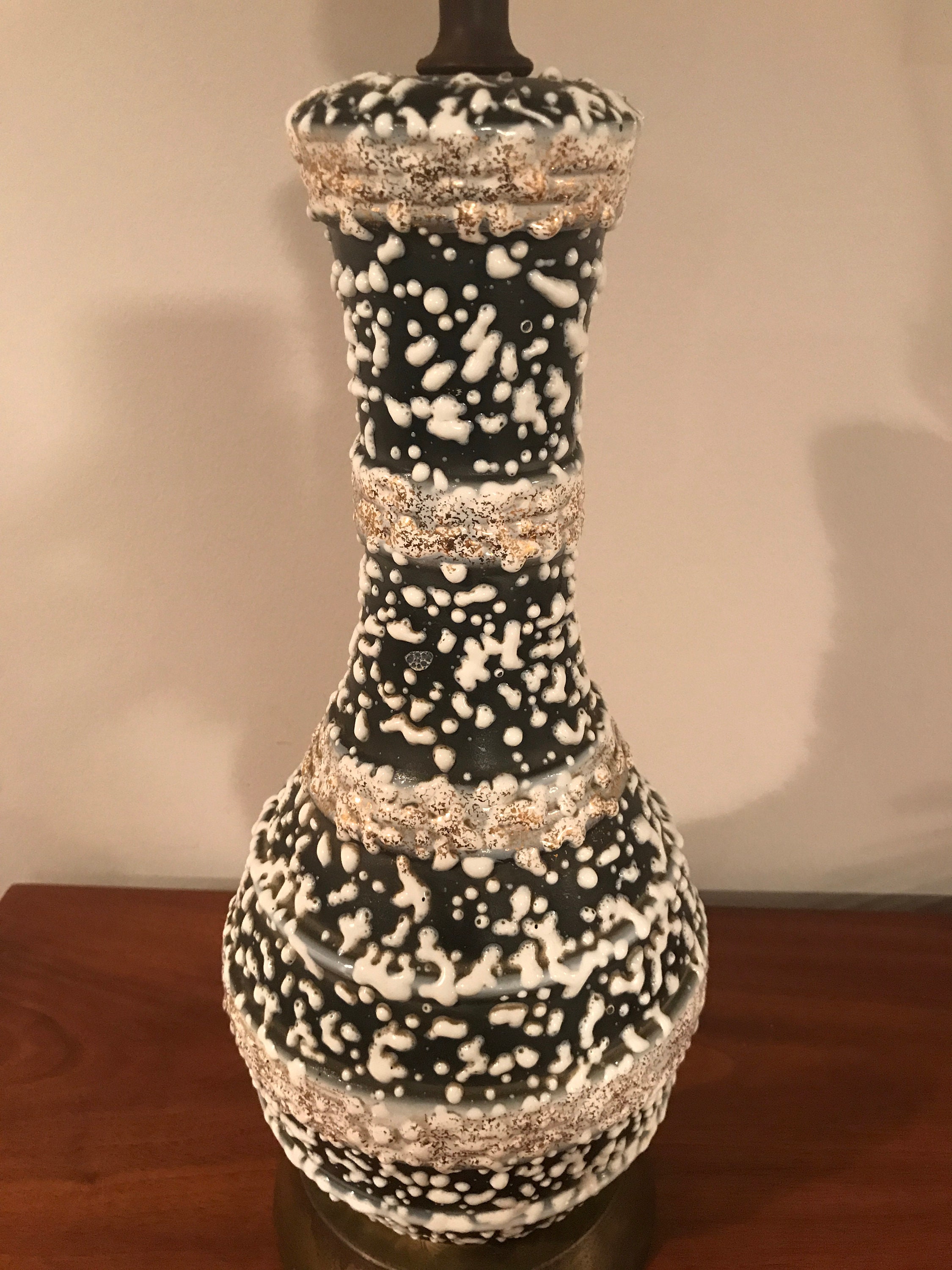 Mid Century Lamp / Black White & Gold Ceramic Splatter Glaze Speckled ...