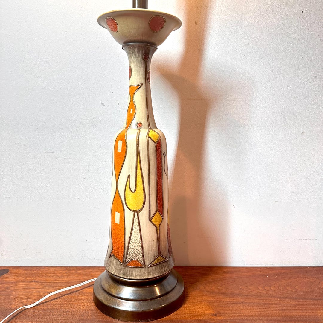 Mid Century Modern Ceramic Hourglass Lamp: Orange, Yellow & Beige - Etsy