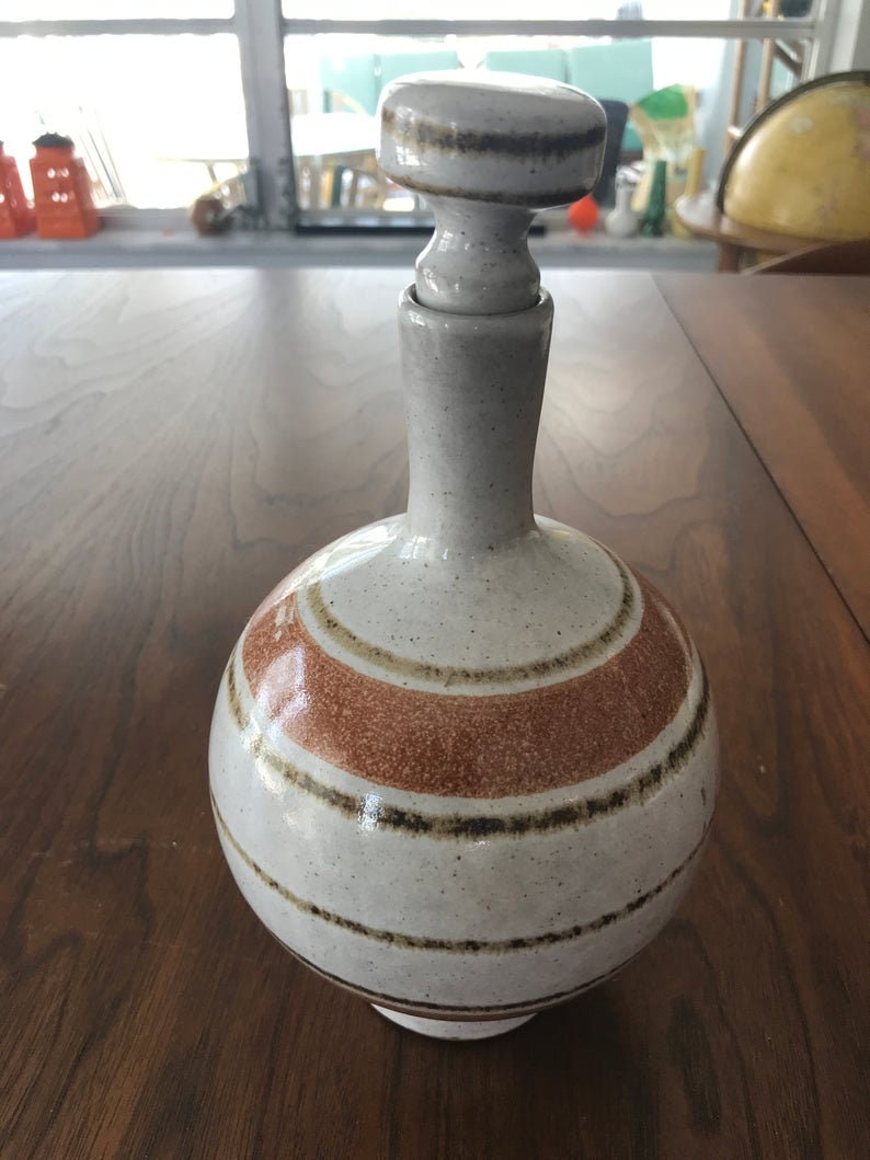 Mid Century Pottery Craft Decanter / Beige With Reddish Brown - Etsy