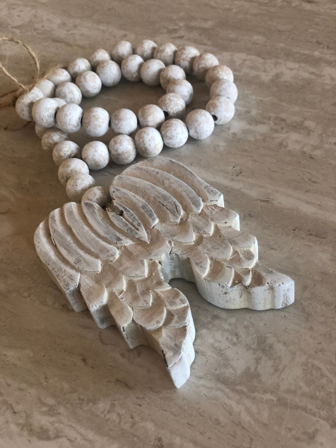 Angel Wings Blessing Bead Prayer Beads With Large CHUNKY Wood Angel ...