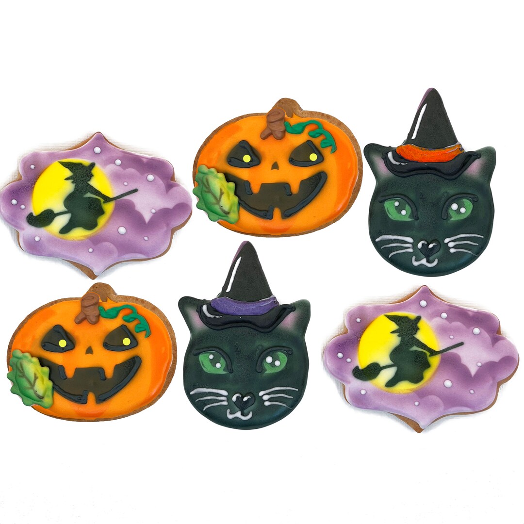Black Cat Halloween Cookies- Set of 6 Crunchy Shortbread Cookies ...