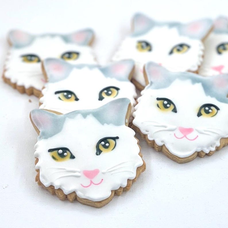Cat Portrait Cookies- Set of 6 Crunchy Shortbread Cookies Individually ...