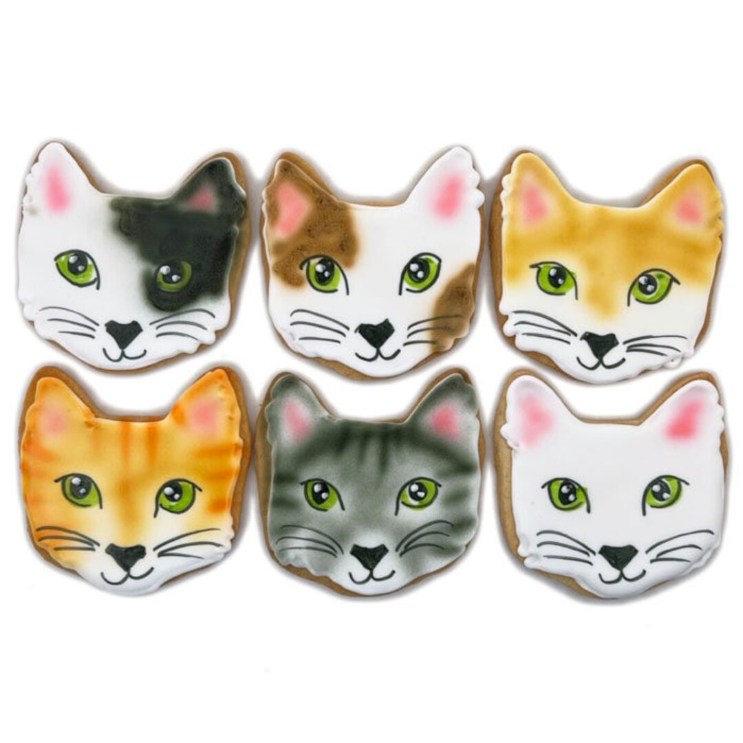 Cat Portrait Cookies- Set of 6 Crunchy Shortbread Cookies Individually ...