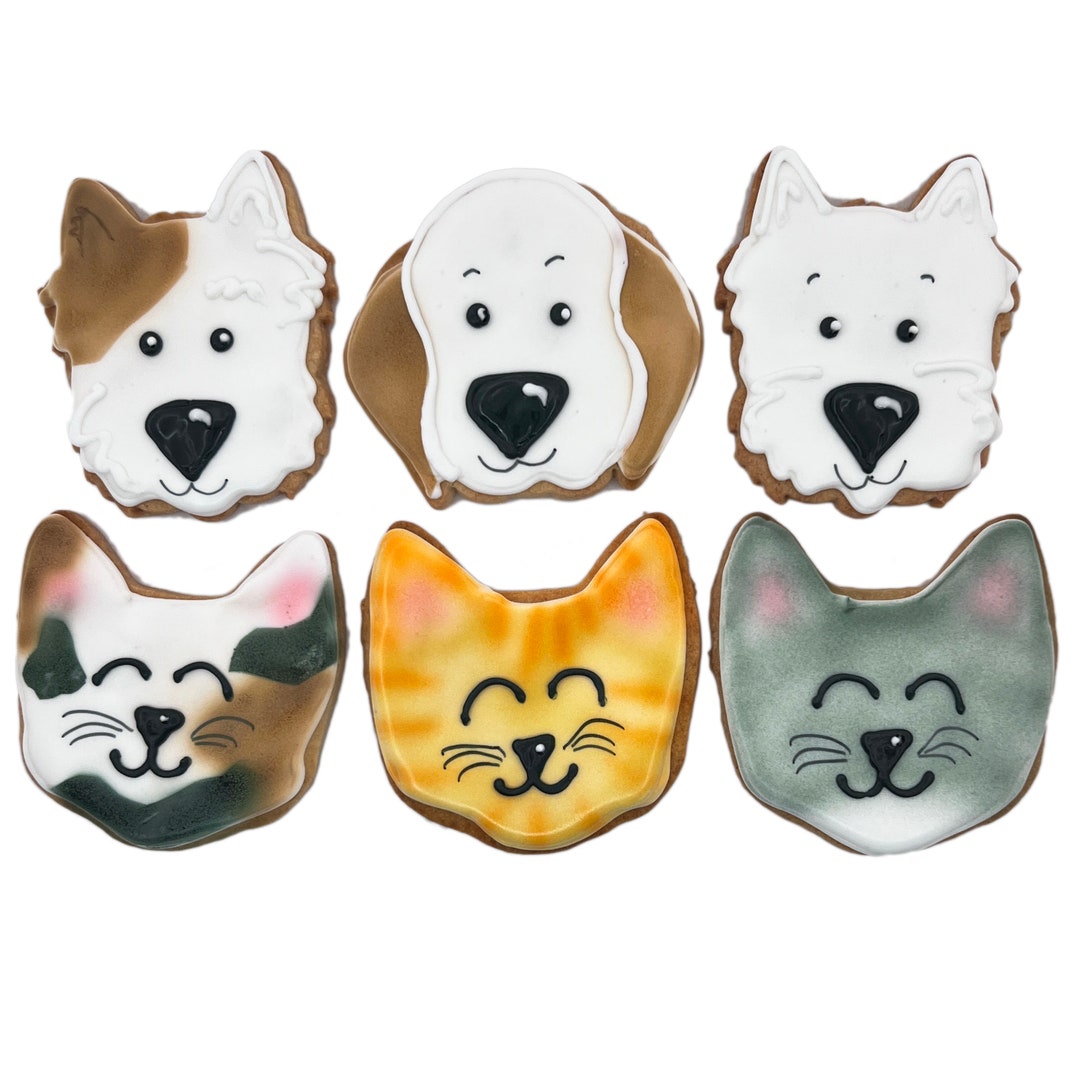Puppy and Kitten Cookies- Set of 6 Crunchy Shortbread Cookies ...