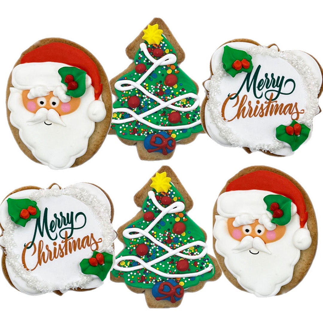 Merry Christmas Tree and Santa- Set of 6 Crunchy Shortbread Cookies ...