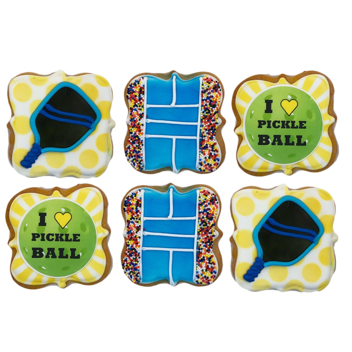 Pickleball Assortment- Set of 6 Crunchy Shortbread Cookies Individually ...