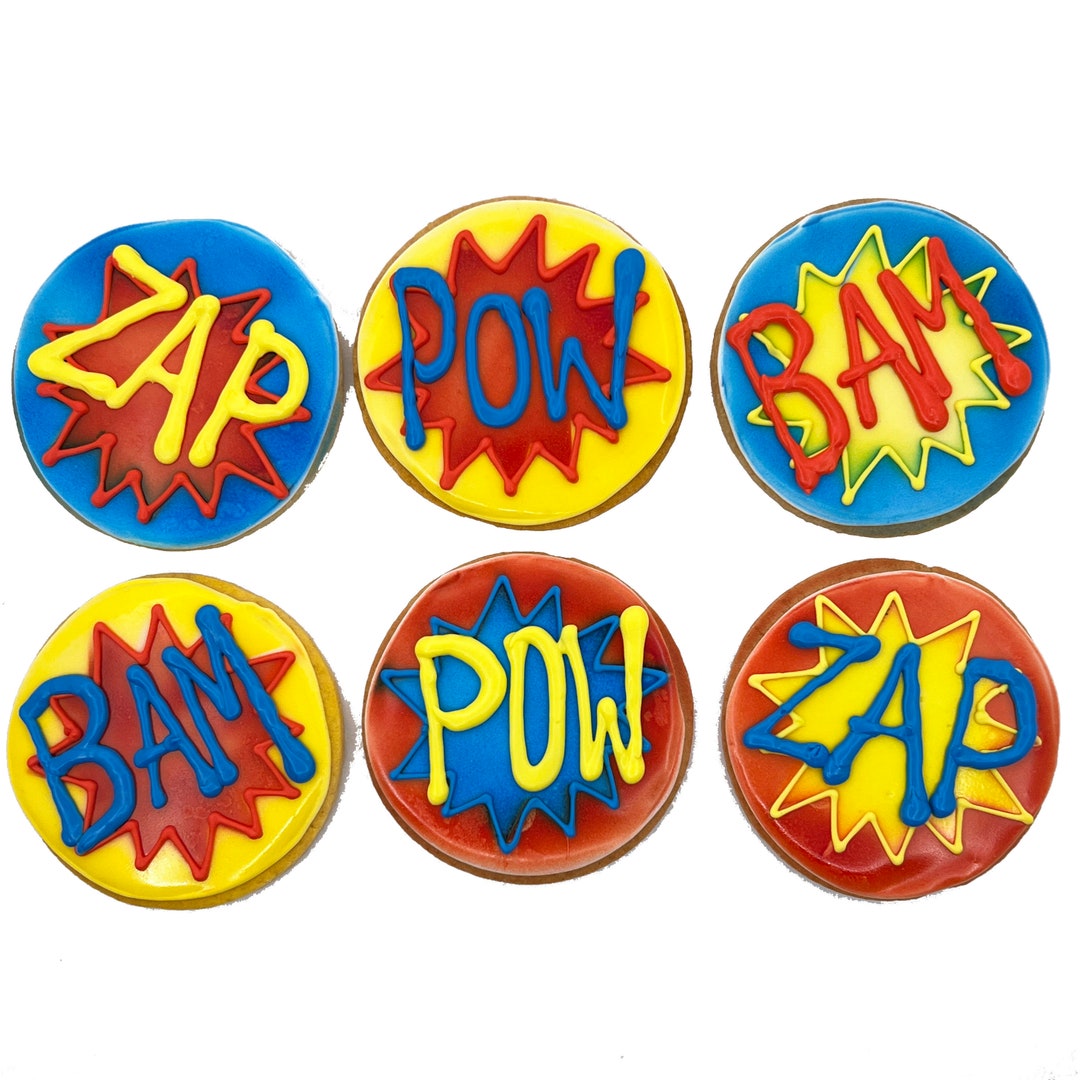 Super Hero Comic Cookies- Set of 6 Crunchy Shortbread Cookies ...