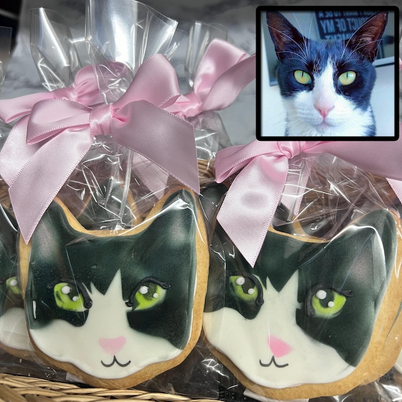 Cat Portrait Cookies- Set of 6 Crunchy Shortbread Cookies Individually ...