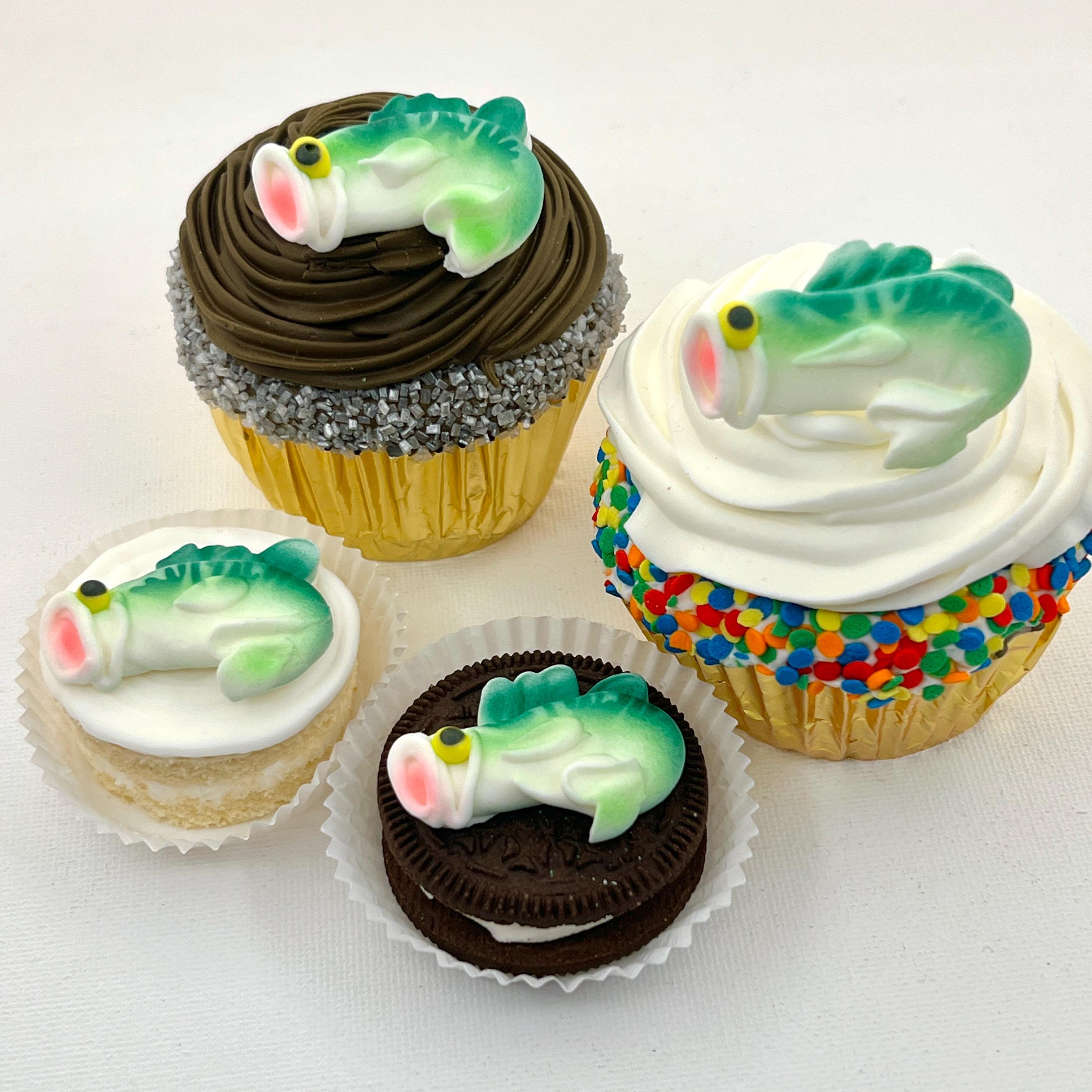Mini Bass Fishing Pack- 12 Pcs Edible Royal Icing Cake Topper Cupcake ...