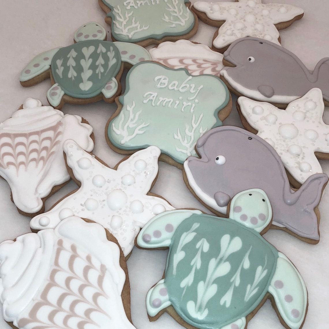 Pastel Sea Creature Cookies- Set of 6 Crunchy Shortbread Cookies ...