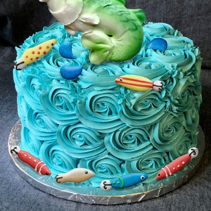 Large Mouth Bass 10 Pcs Fish and Fishing Lures Edible Royal Icing Cake ...