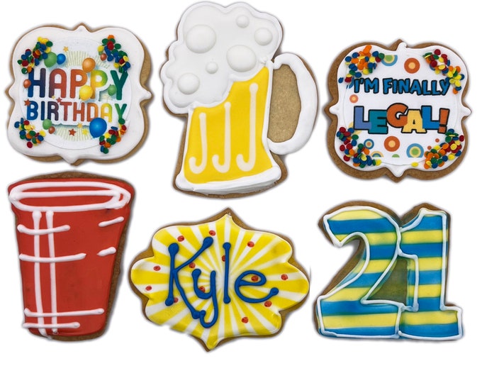 21st Birthday Party 24 Personalized Decorated Cookies, Milestone Golden ...