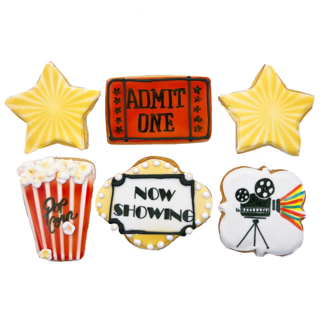 Movie Night Theater Cookies- 6 Crunchy Shortbread Cookies Individually ...