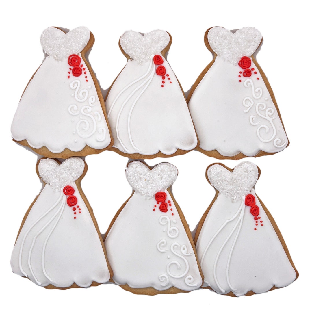 Wedding Dress Cookies- Set of 6 Crunchy Shortbread Cookies Individually ...