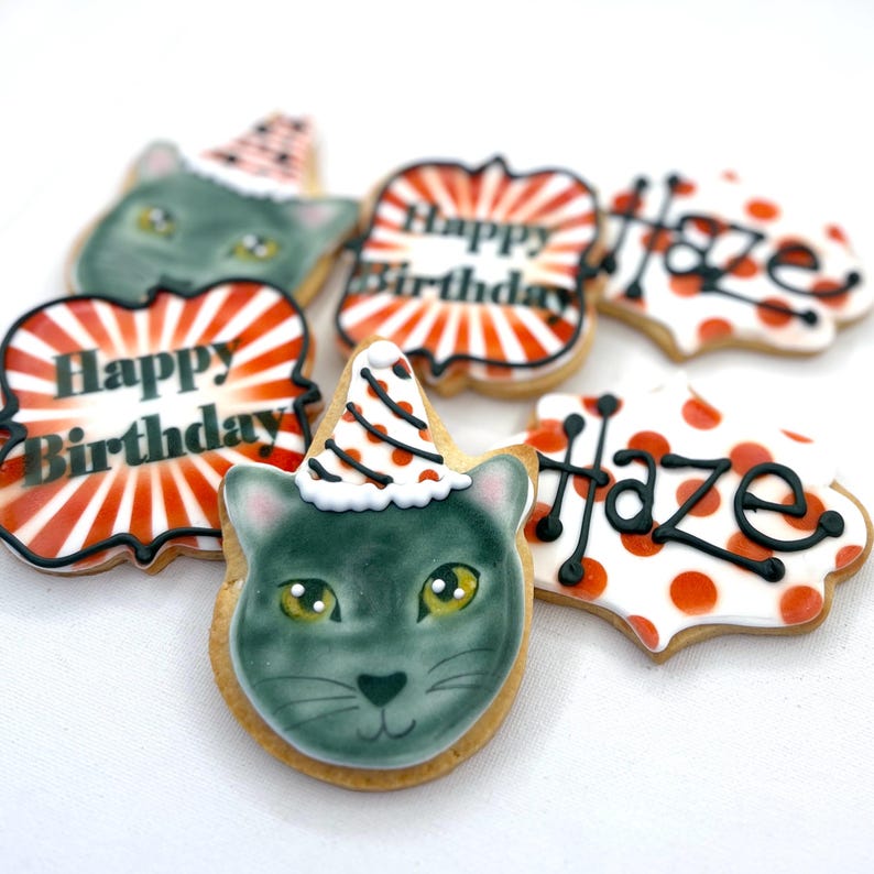 Cat Portrait Cookies- Set of 6 Crunchy Shortbread Cookies Individually ...