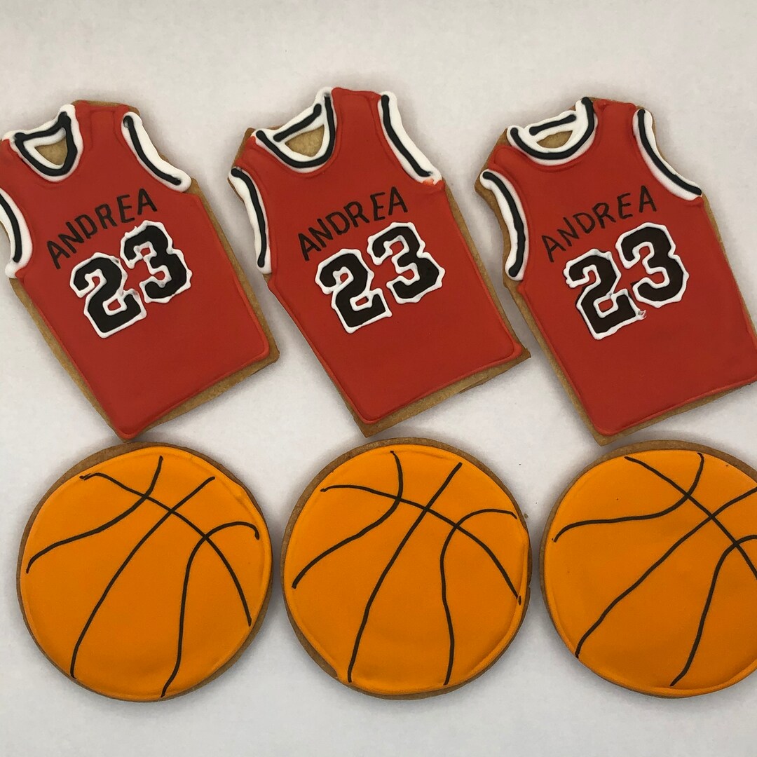 Basketball Jersey and Ball Cookies- Set of 6 Crunchy Shortbread Cookies ...