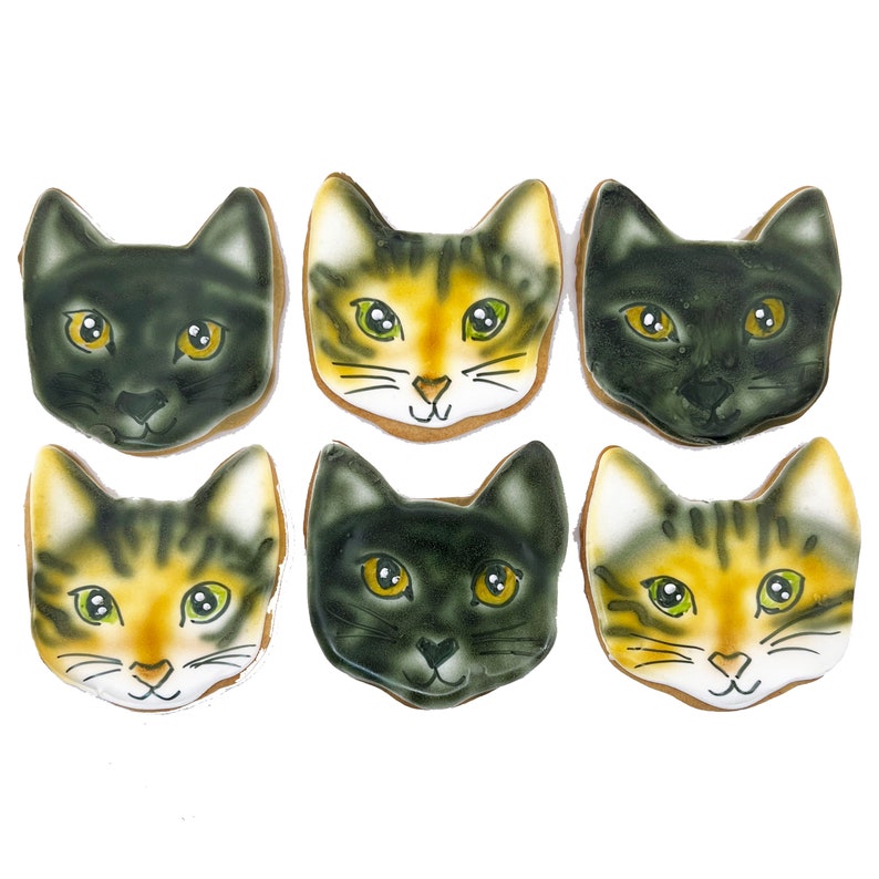 Cat Portrait Cookies- Set of 6 Crunchy Shortbread Cookies Individually ...