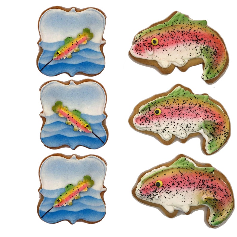 Trout Fishing Cookies- Set of 6 Crunchy Shortbread Cookies Individually ...