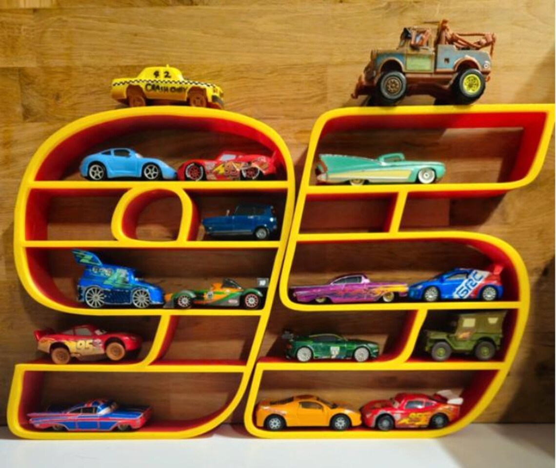 Cars 95 Die Cast Cars Table Top Shelf Racing Red & Lightning Yellow ...