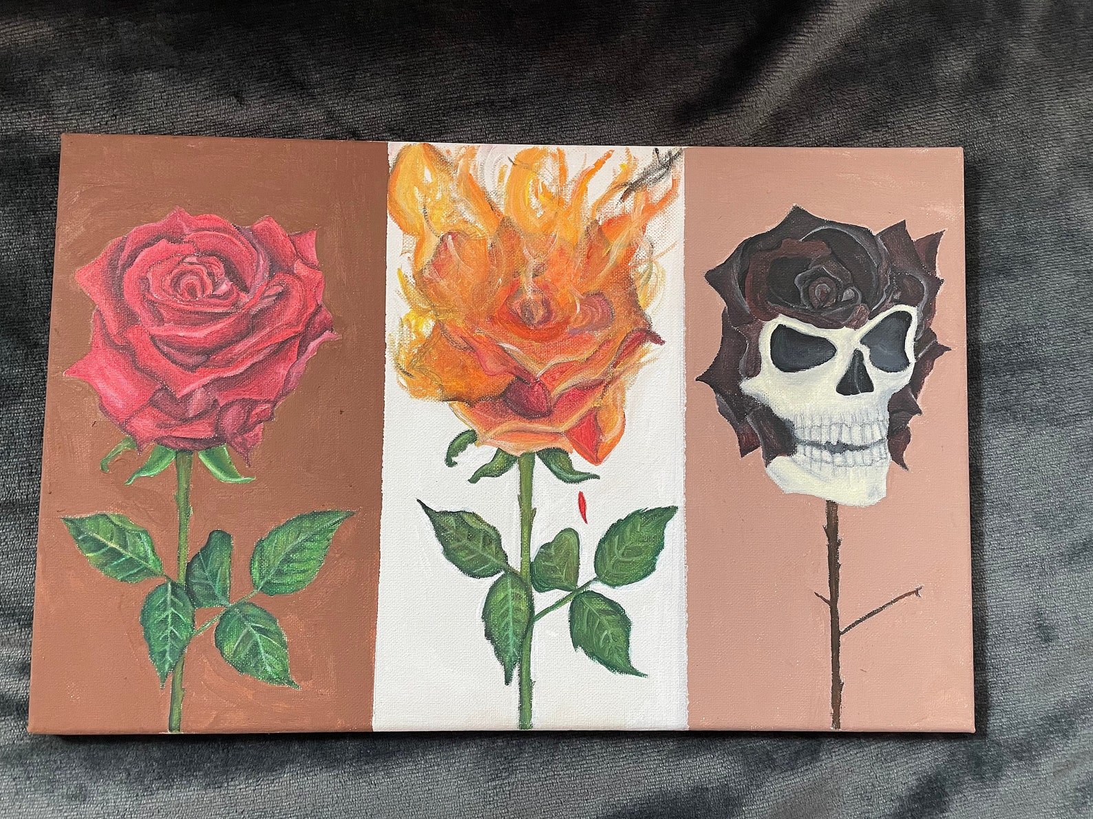 Rose Rose on Fire Rose and Skull Original Painting | Etsy