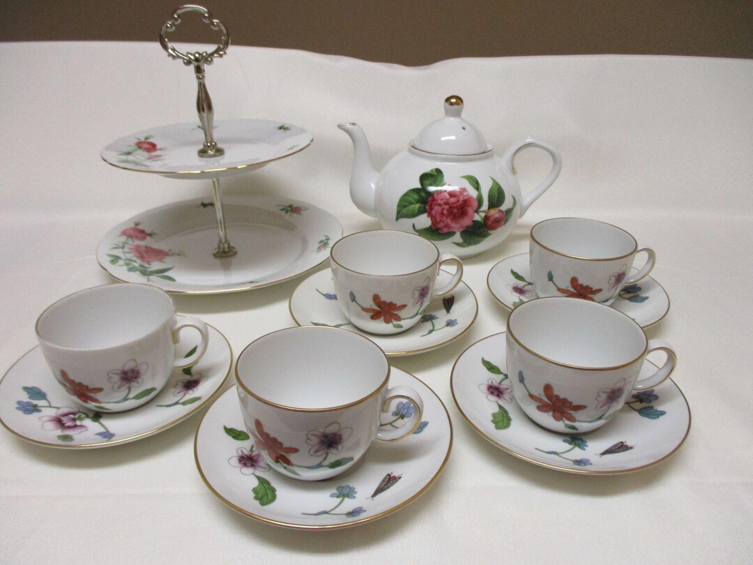 Afternoon Tea: Mismatched Floral Teapot, 2 Tier Tray, Cups and Saucers ...