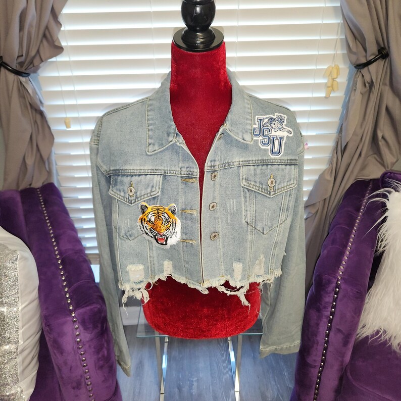 JSU Tigers Denim Jacket: Rhinestone Bling, Football Cap Combo - Etsy