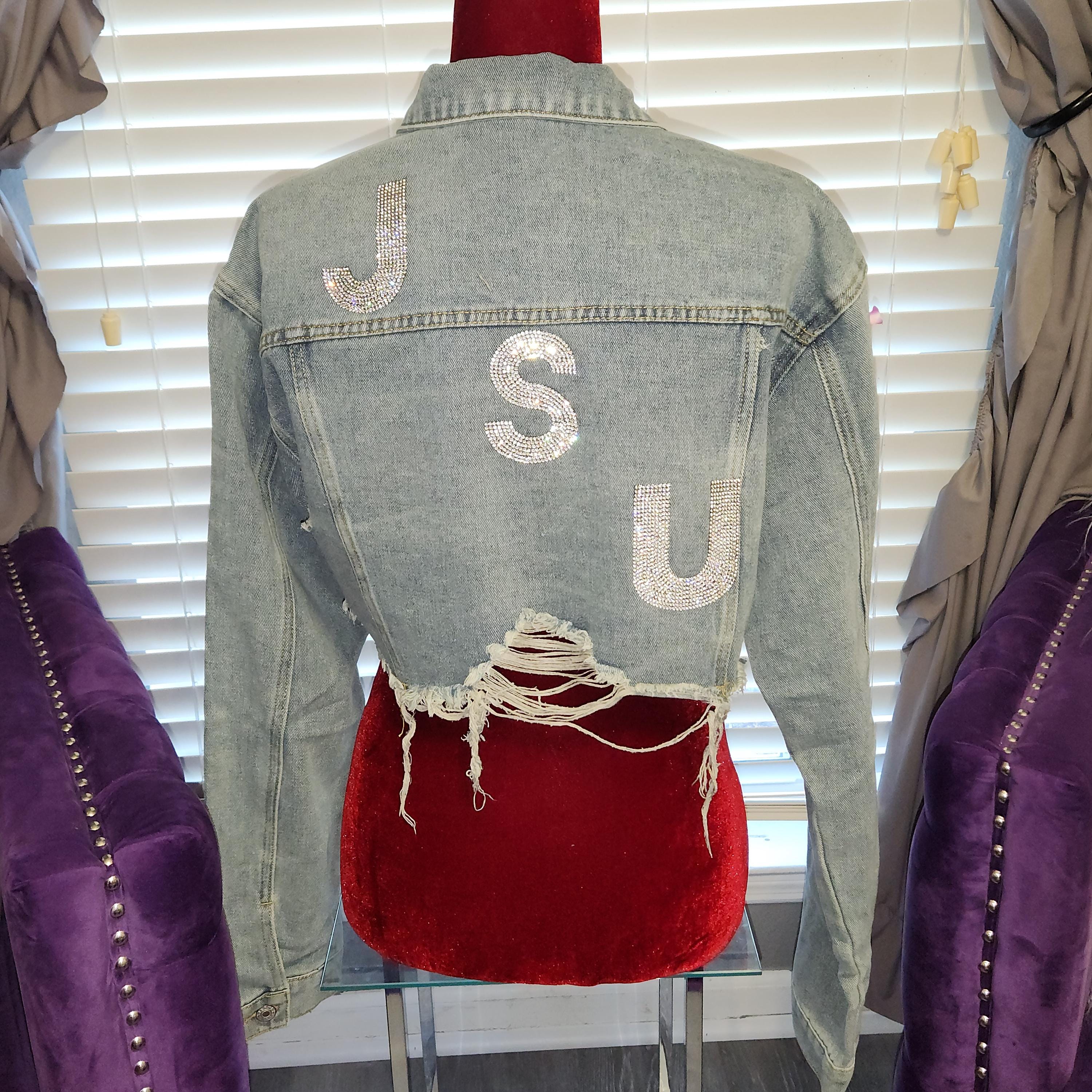JSU Tigers Denim Jacket: Rhinestone Bling, Football Cap Combo - Etsy