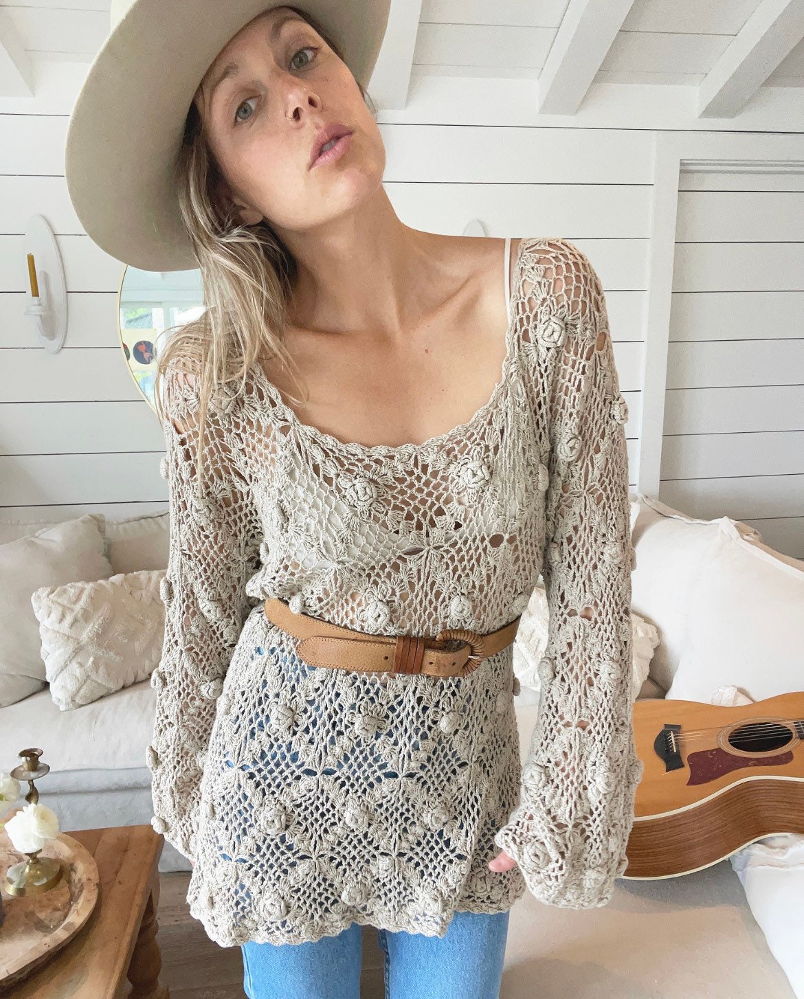 Vintage Hand Crochet Sweater / Top / Dress Bohemian - Etsy
