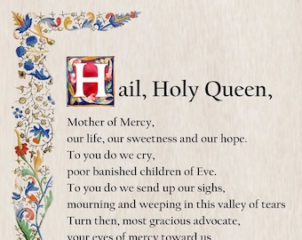 Hail Holy Queen English Catholic Prayer Card / Printable A4 Wall Art ...