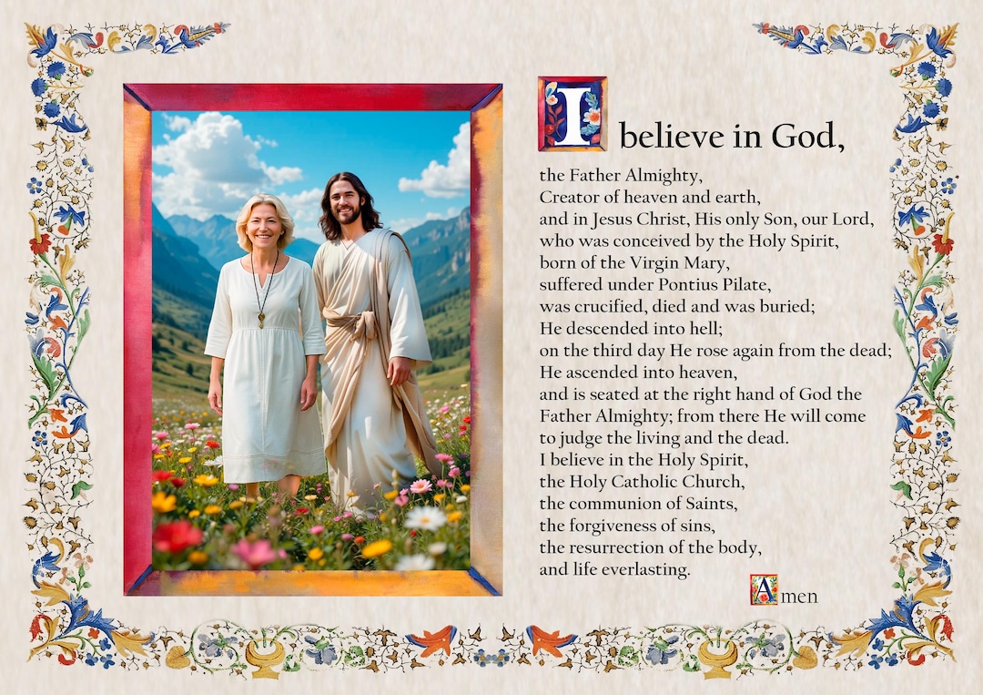 Apostles Creed Prayer, Catholic Prayer Card, Custom Jesus Portrait ...
