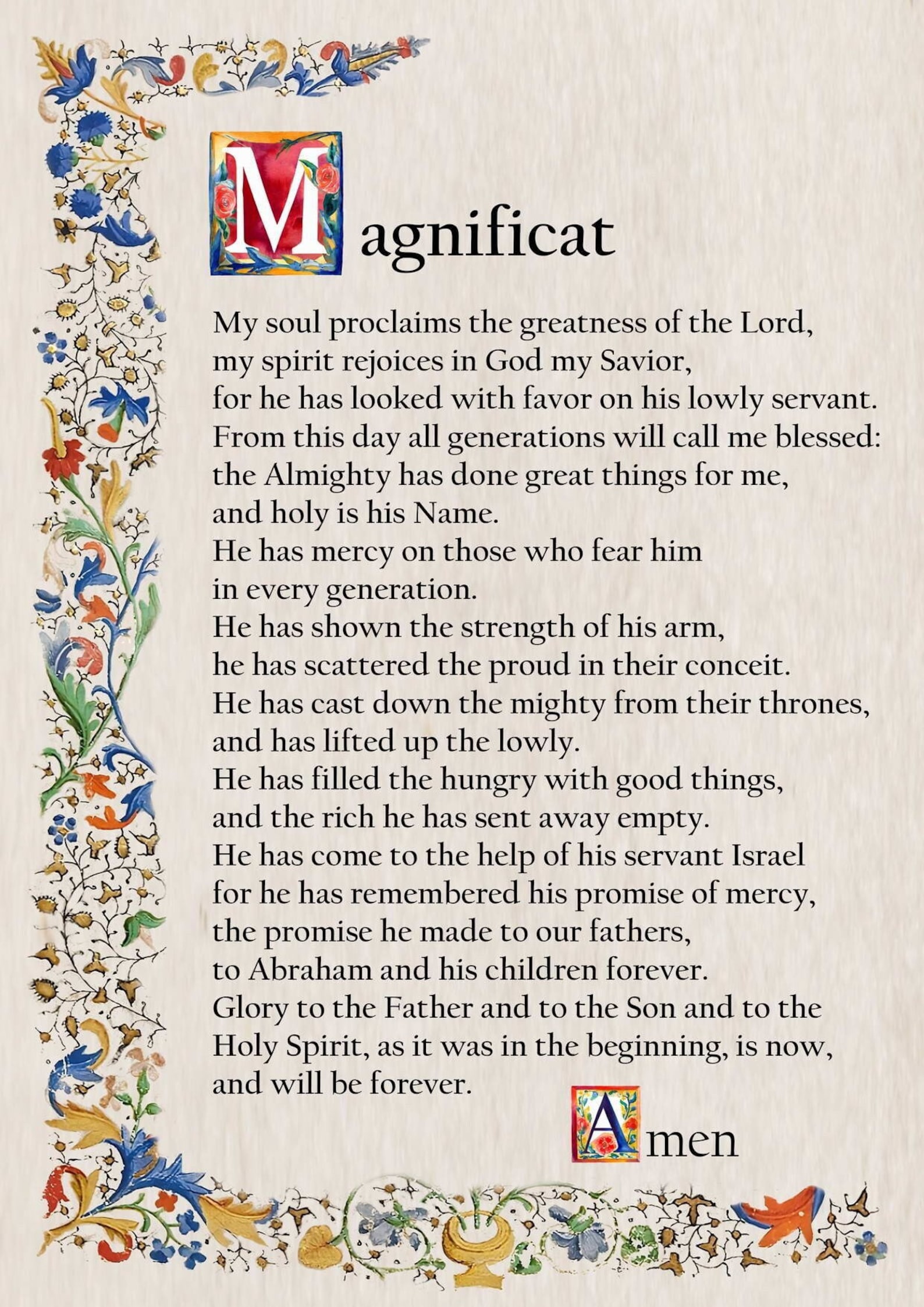 The Magnificat Prayer, Catholic Prayer Card, Printable A4, Wall Art ...