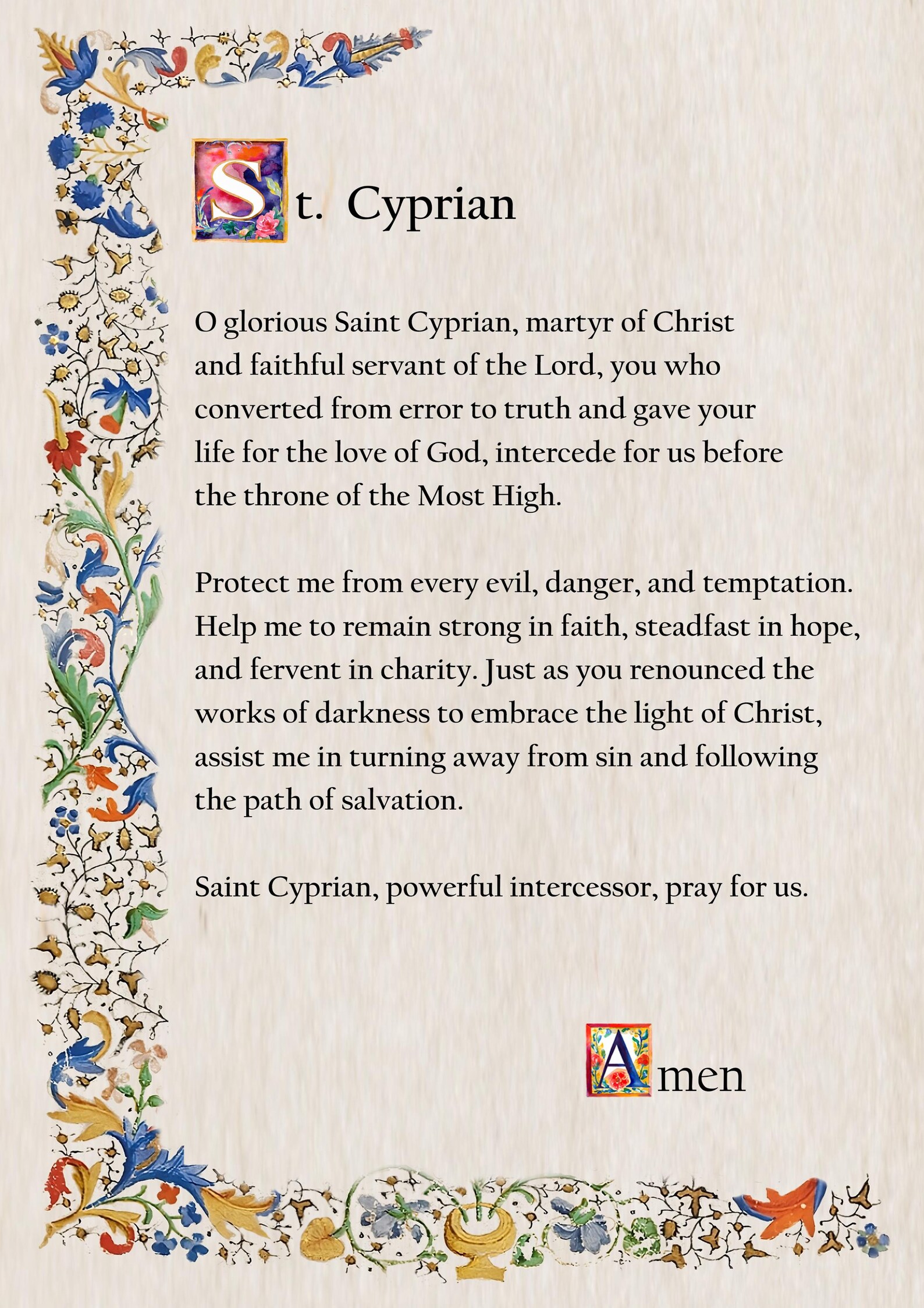 St. Cyprian Prayer, Catholic Prayer Card, Printable A4, Christian Decor ...
