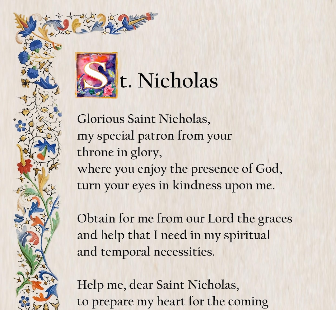 Saint Nicholas Prayer, Catholic Prayer Card, Printable A4,wall Art ...
