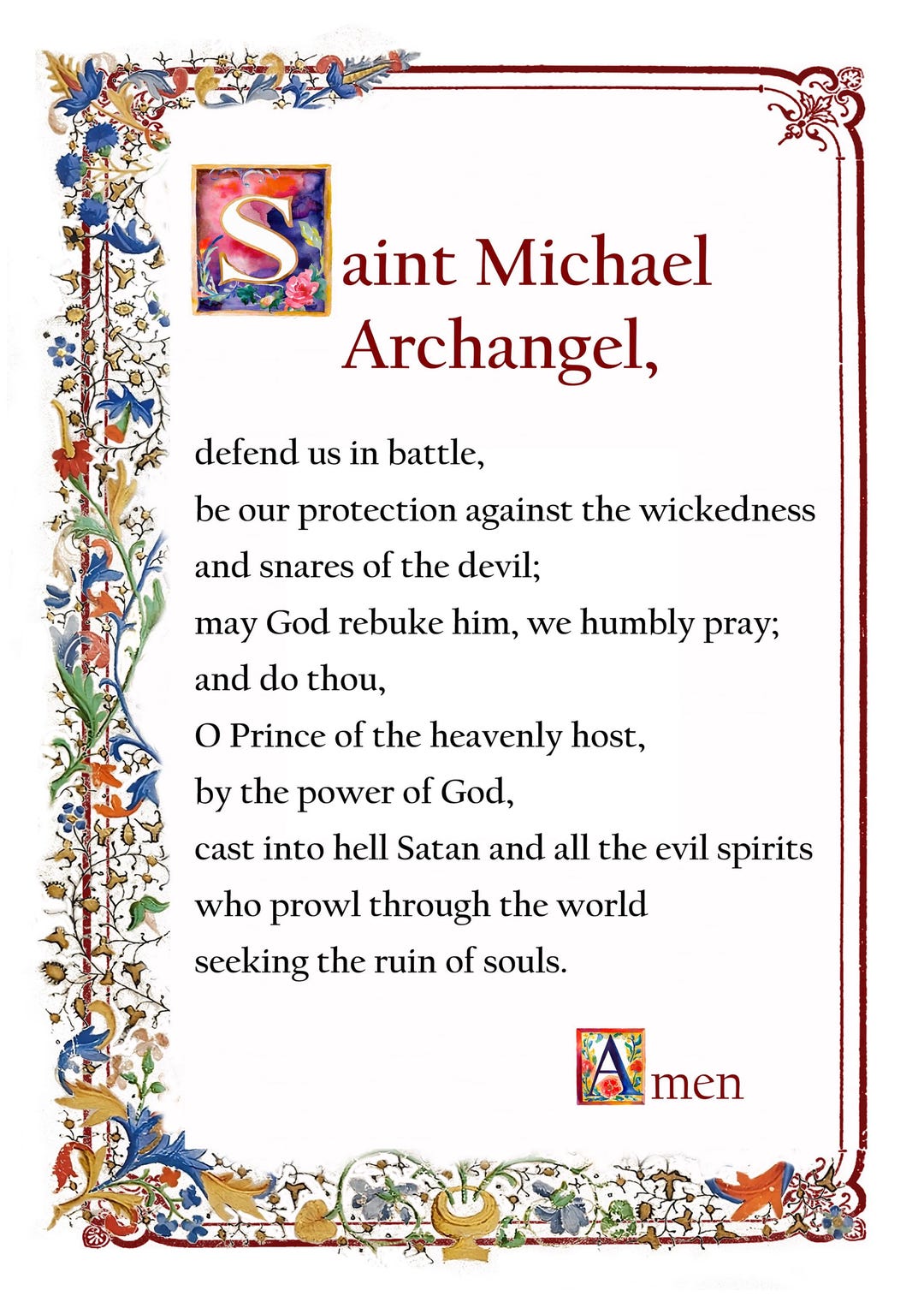 Saint Michael Archangel Prayer, Catholic Prayer Card, Printable A4 ...