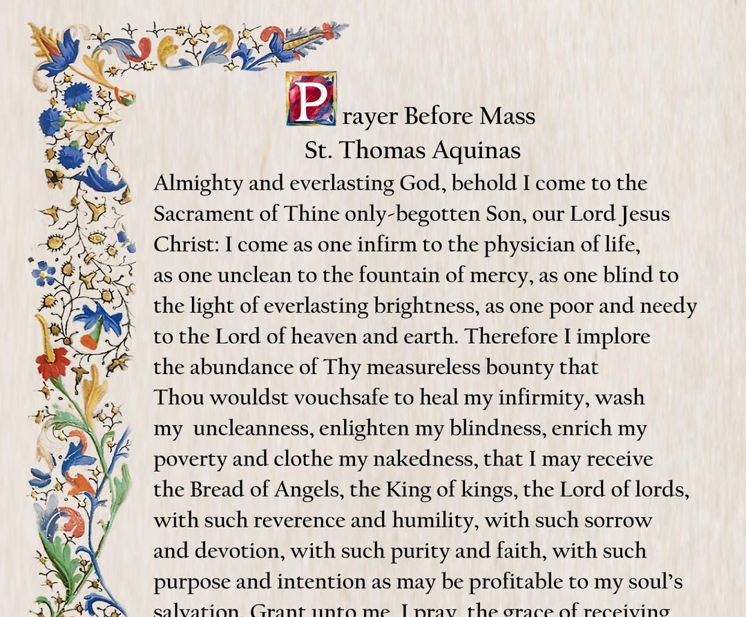 Prayer Before Mass by St. Thomas Aquinas, Catholic Prayer Card ...