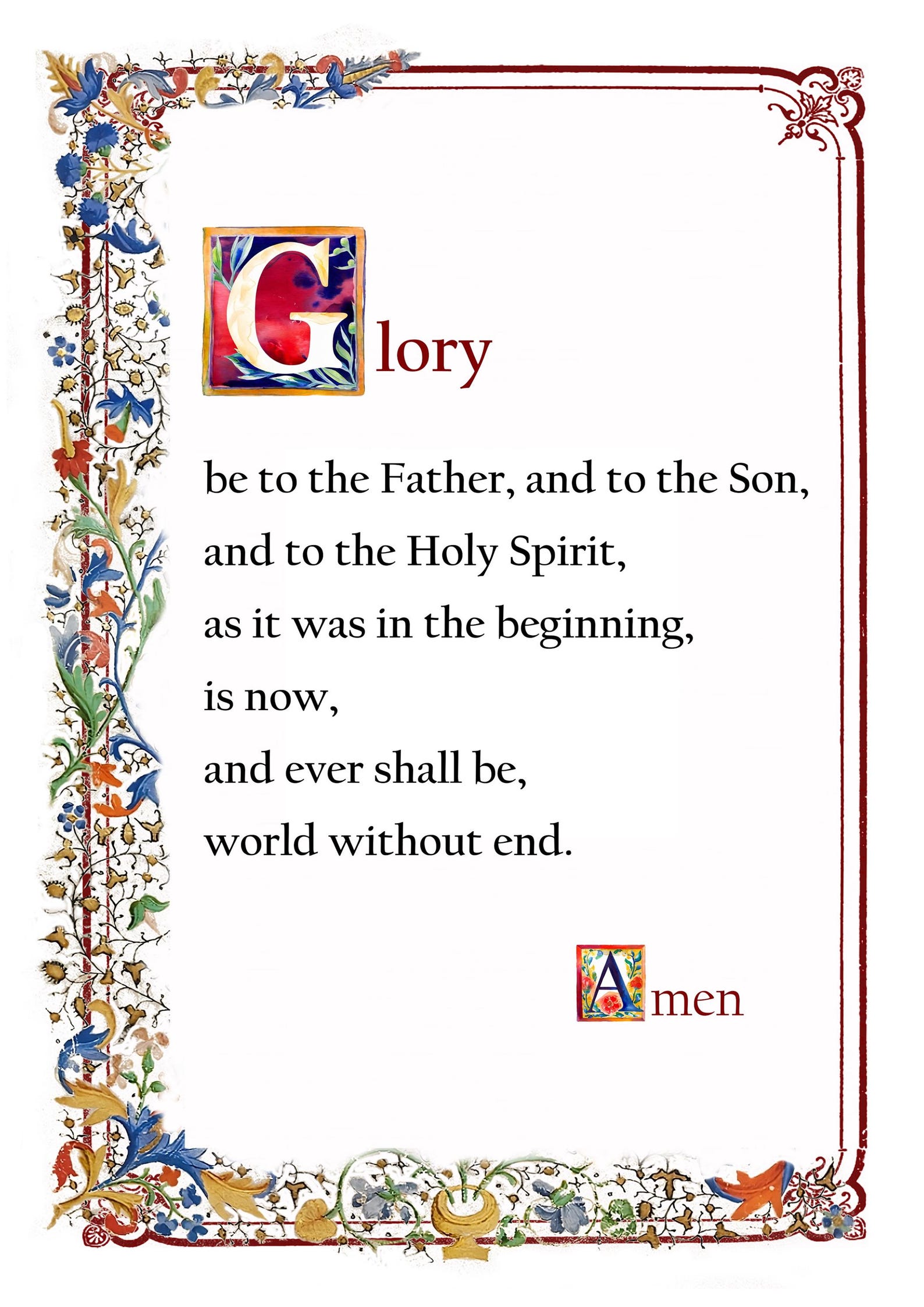 The Glory Be Prayer, Catholic Prayer Card, Printable A4, Wall Art ...