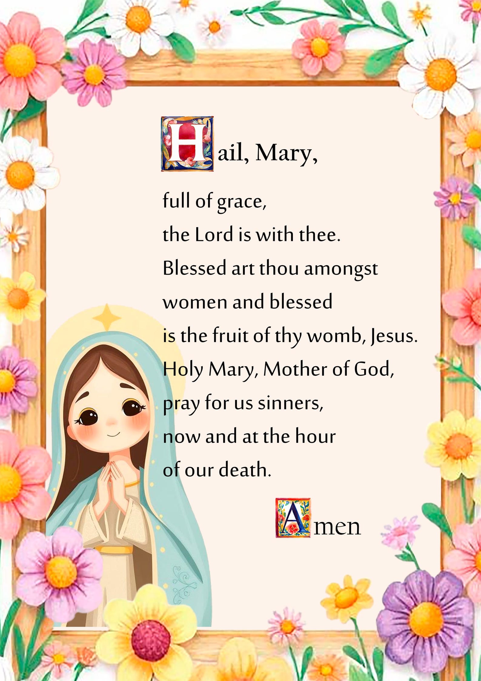 Hail Holy Prayer, Catholic Prayer Card, Virgin Mary Prayer, Popular ...