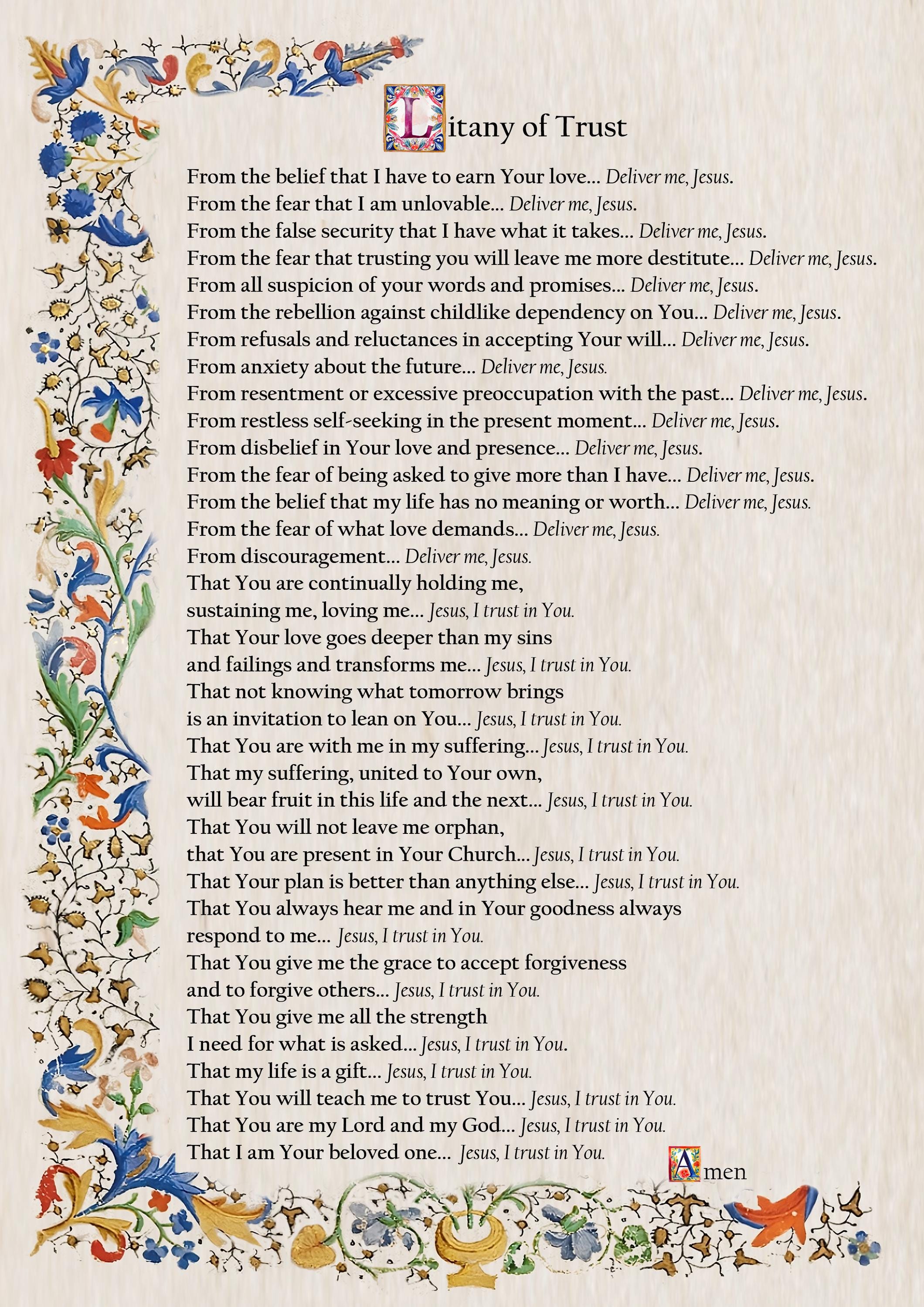 Litany of Trust Prayer, Catholic Prayer Card, Printable A4, Wall Art ...