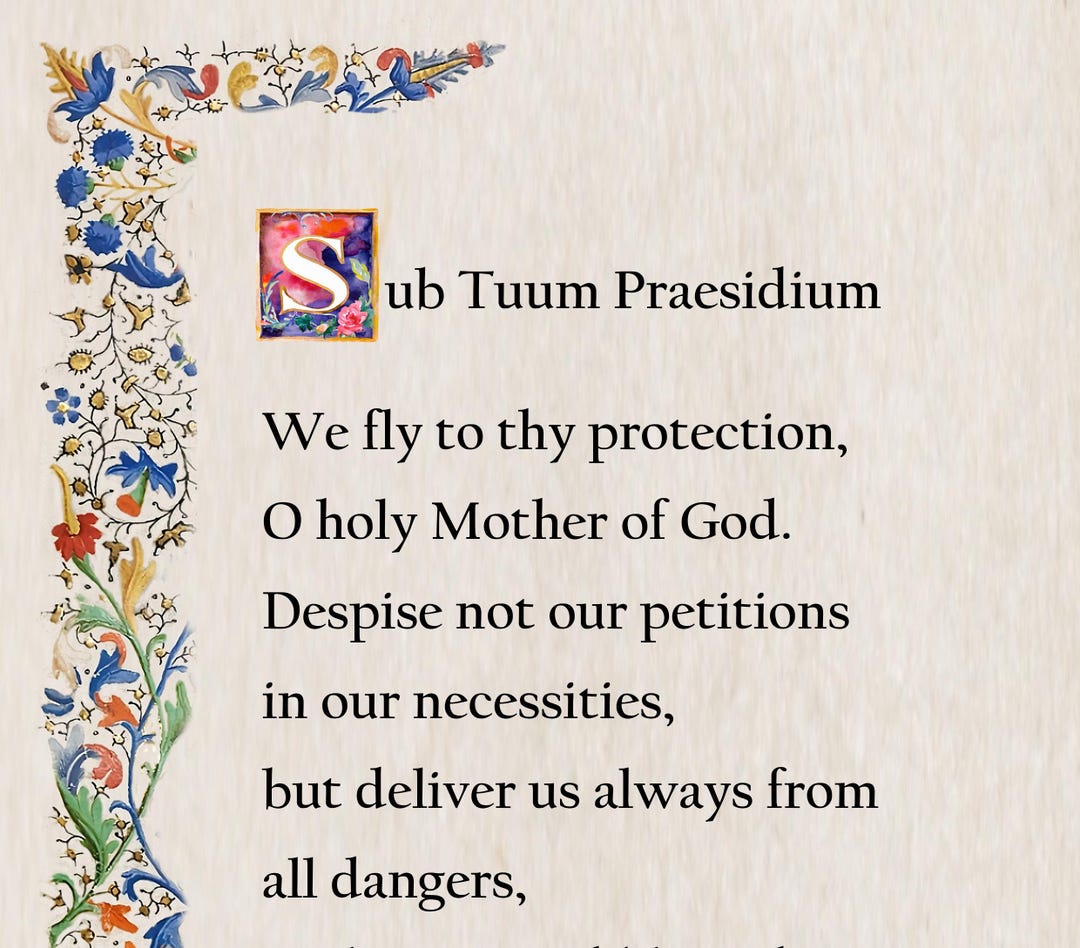 Sub Tuum Praesidium Prayer, Catholic Prayer Card, Printable A4, Our ...