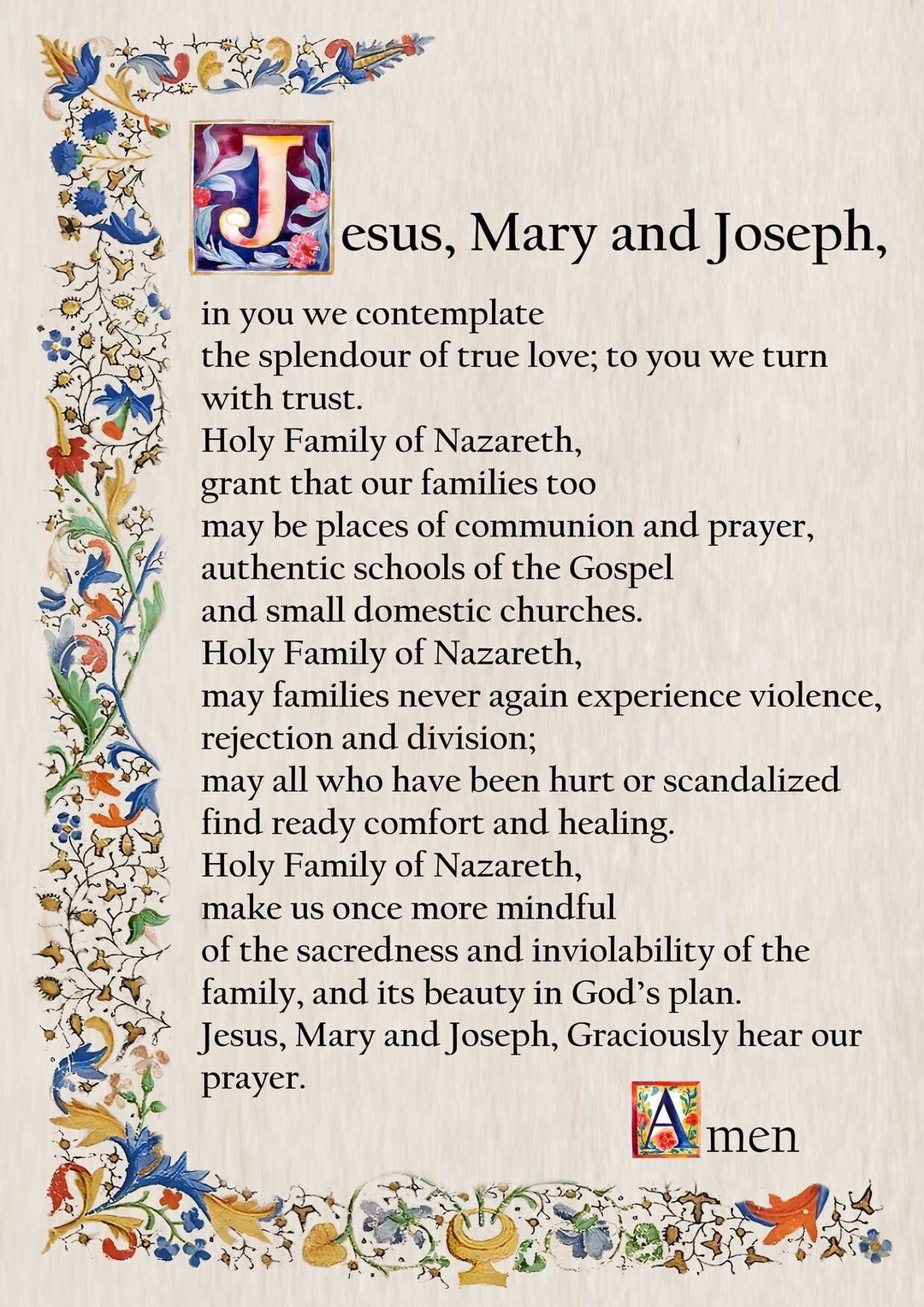 Holy Family Prayer, Catholic Prayer Card, Printable A4, Wall Art ...