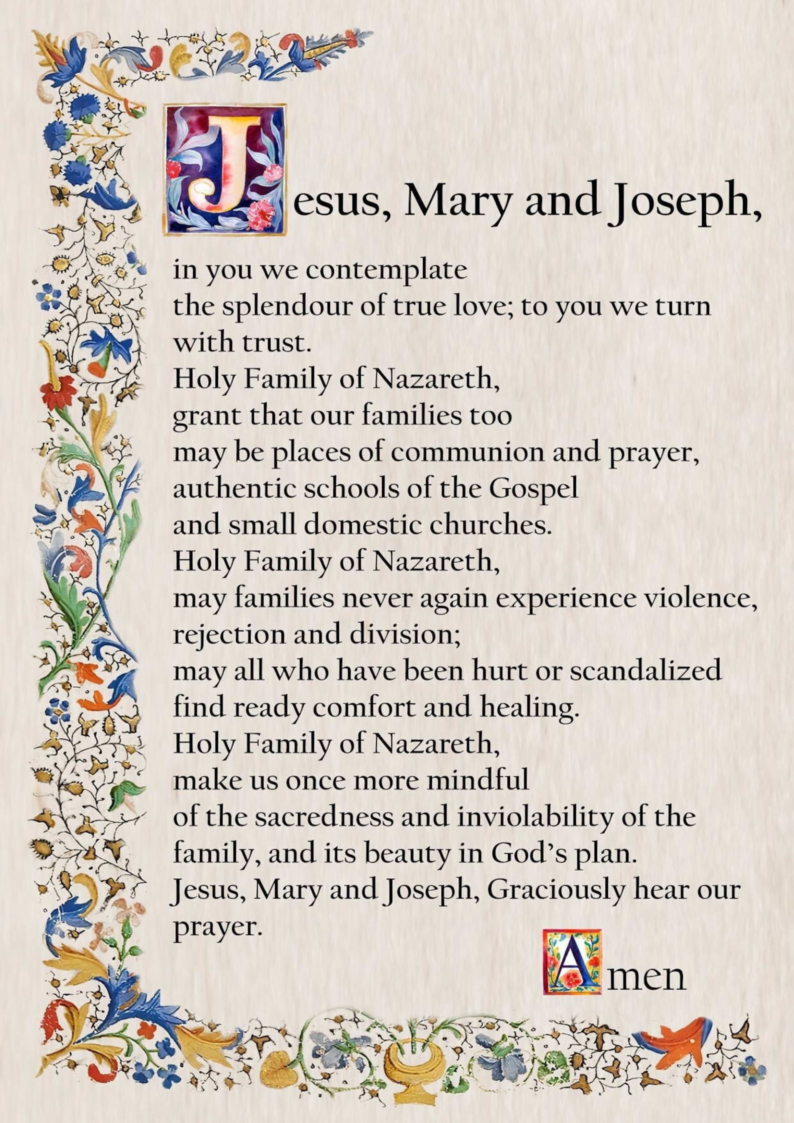 Holy Family Prayer, Catholic Prayer Card, Printable A4, Wall Art ...