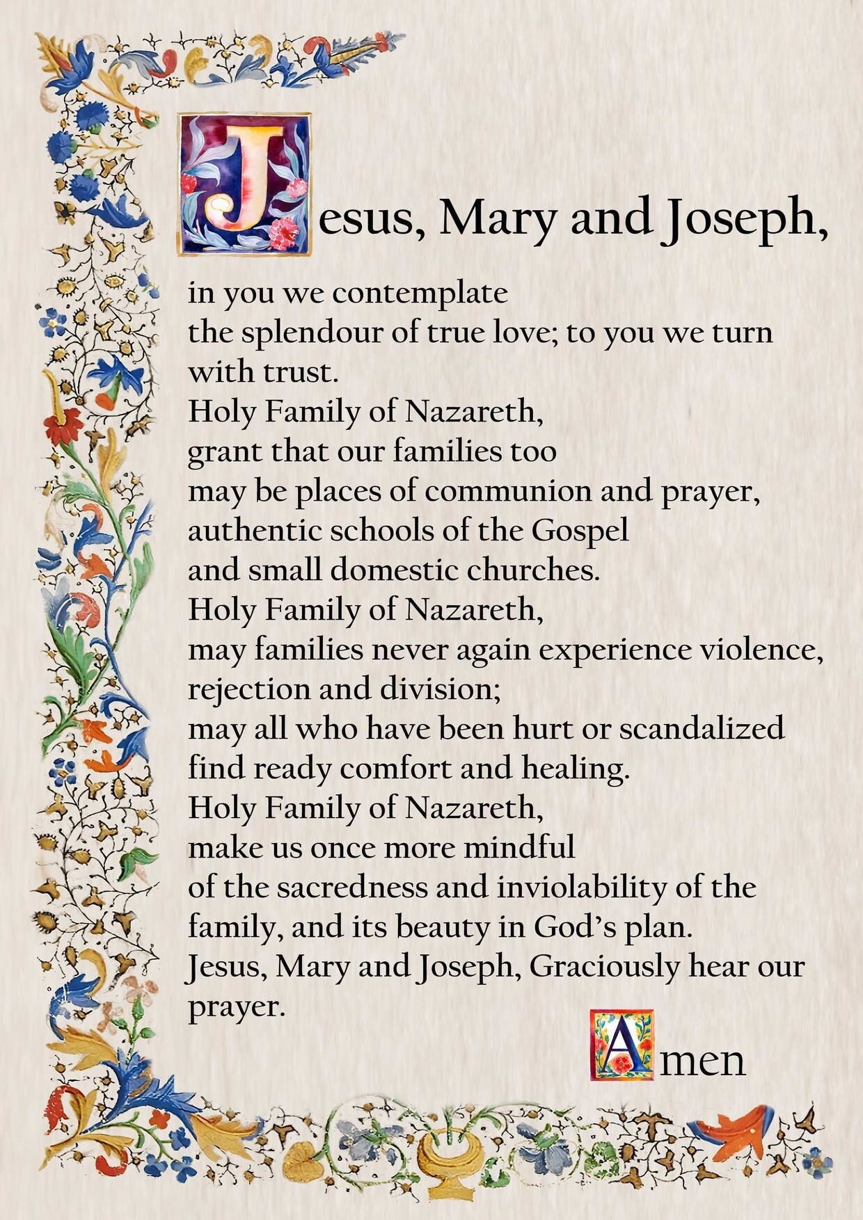 Holy Family Prayer, Catholic Prayer Card, Printable A4, Wall Art ...