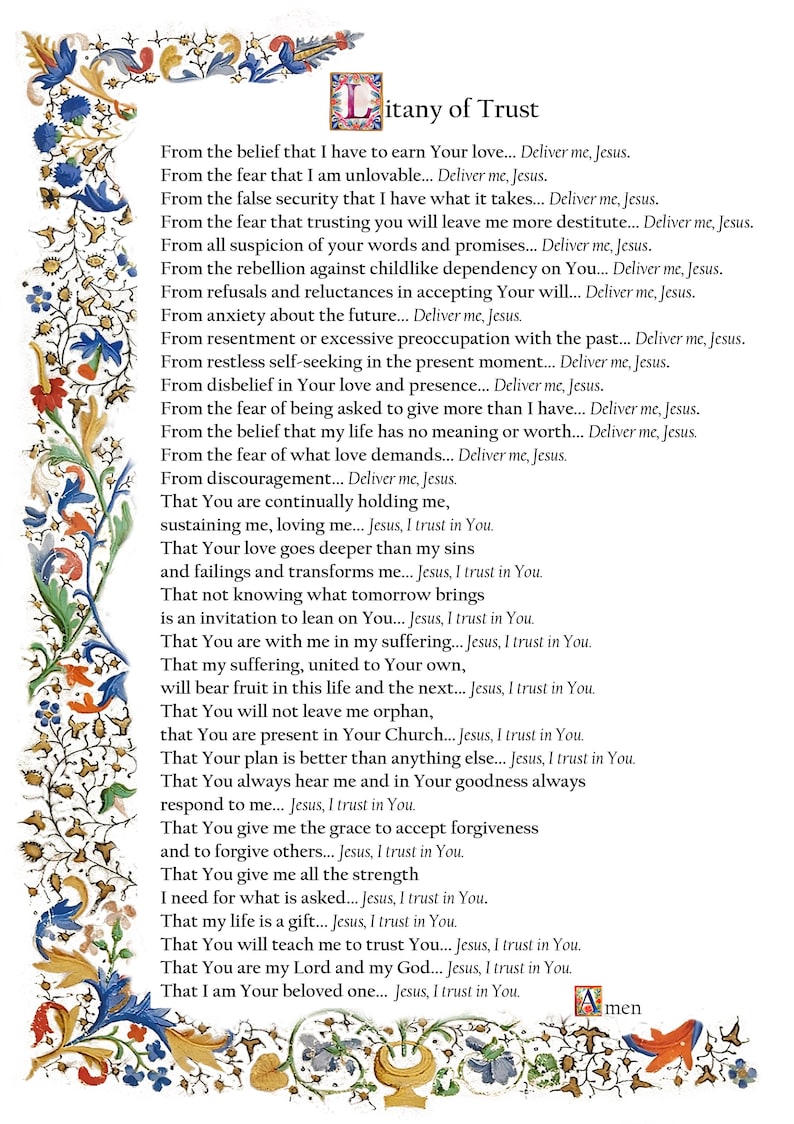 Litany of Trust Prayer, Catholic Prayer Card, Printable A4, Wall Art ...