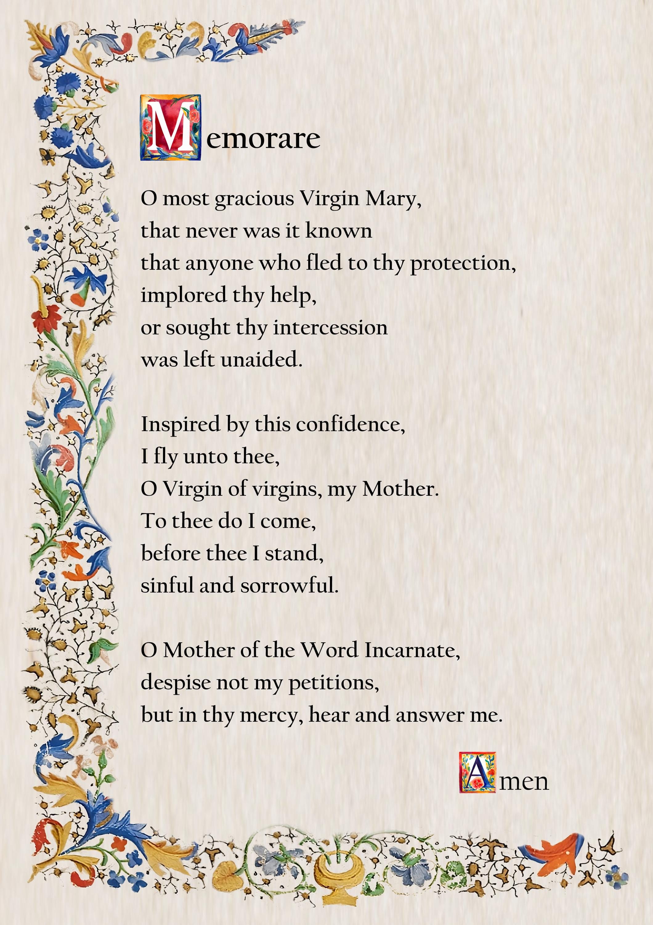 Memorare Prayer for Our Lady, Catholic Prayer Card, Printable A4 ...