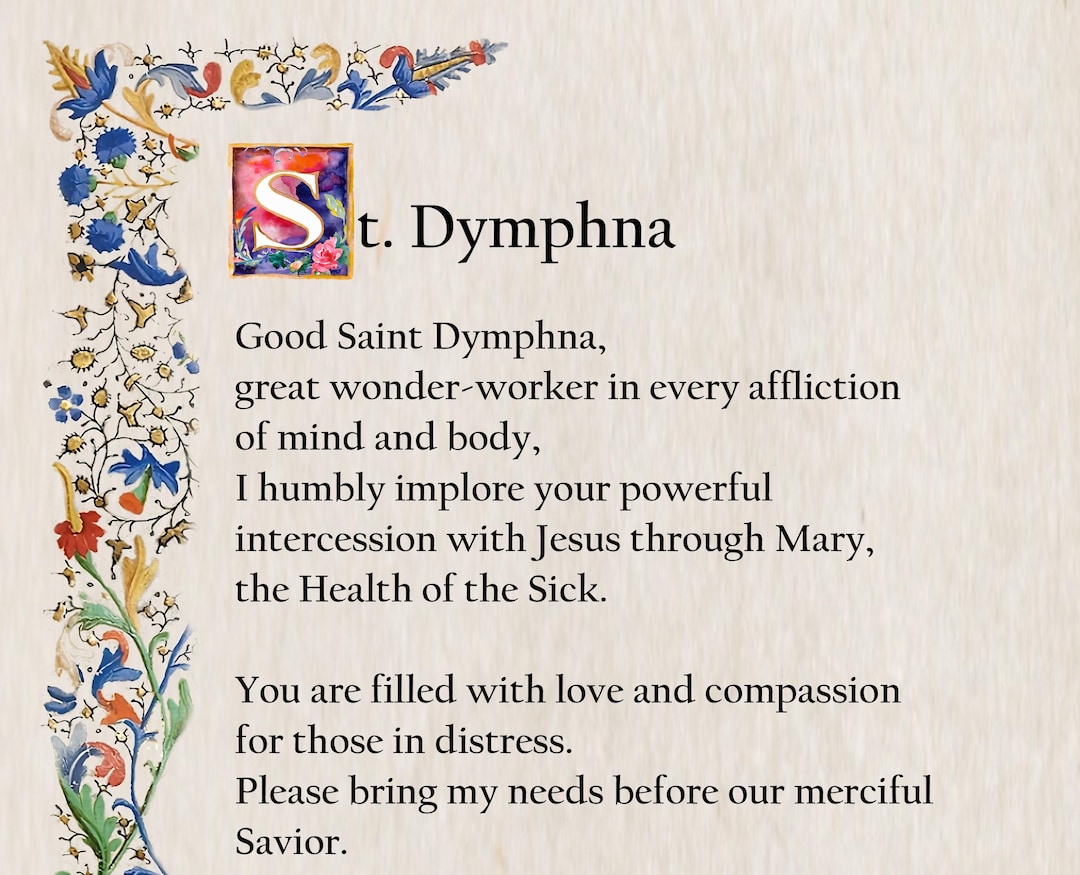 St. Dymphna Prayer, Catholic Prayer Card, Printable A4, Christian Decor, Popular Catholic ...