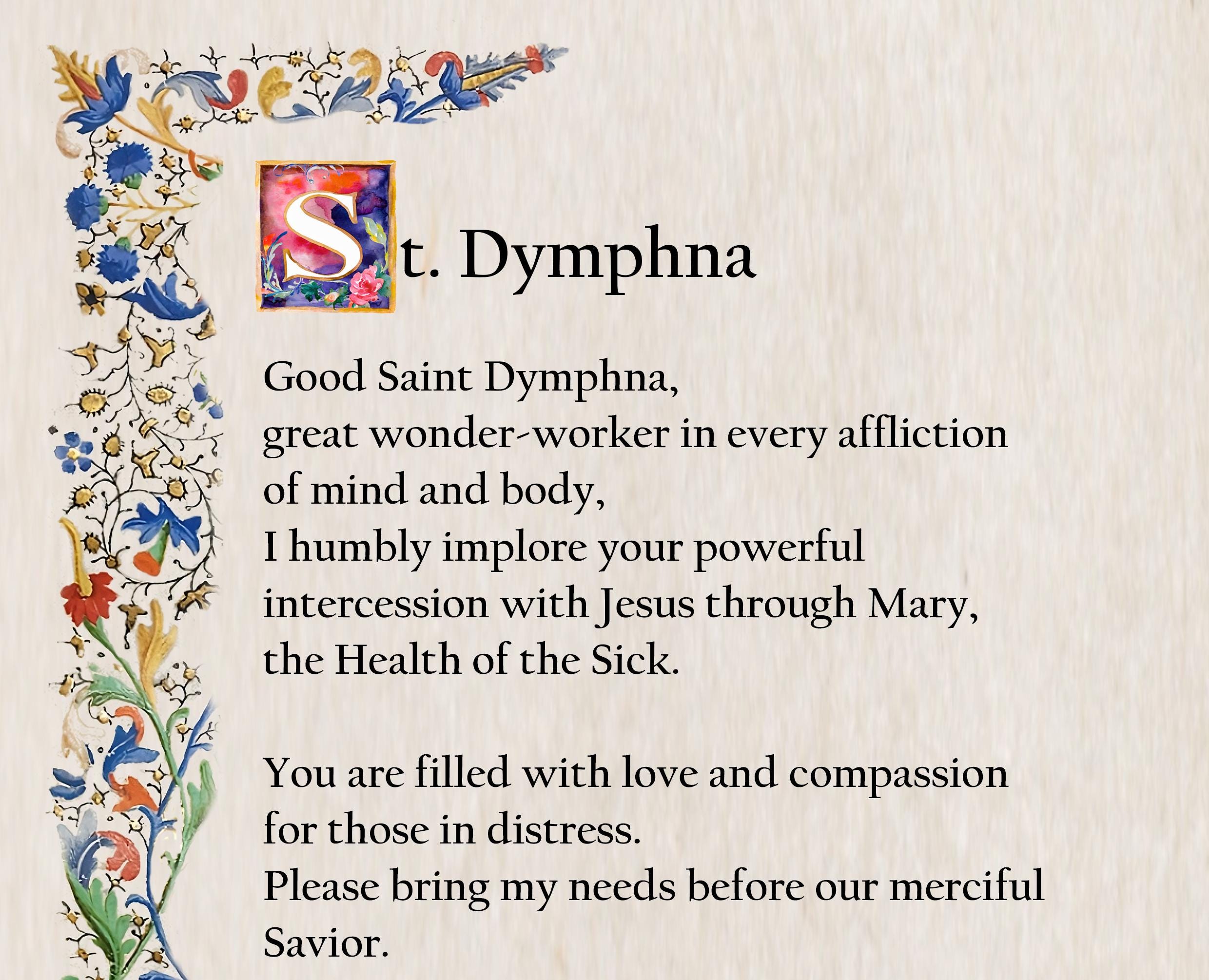 St. Dymphna Prayer, Catholic Prayer Card, Printable A4, Christian Decor ...