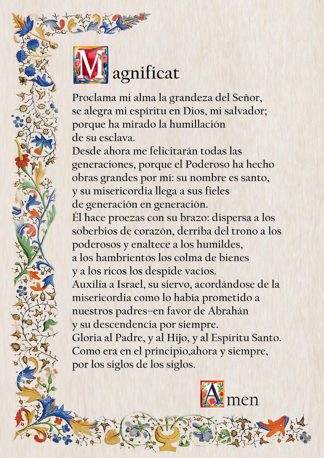MAGNIFICAT in SPANISH, Catholic Prayer Card, Popular Catholic Prayers ...
