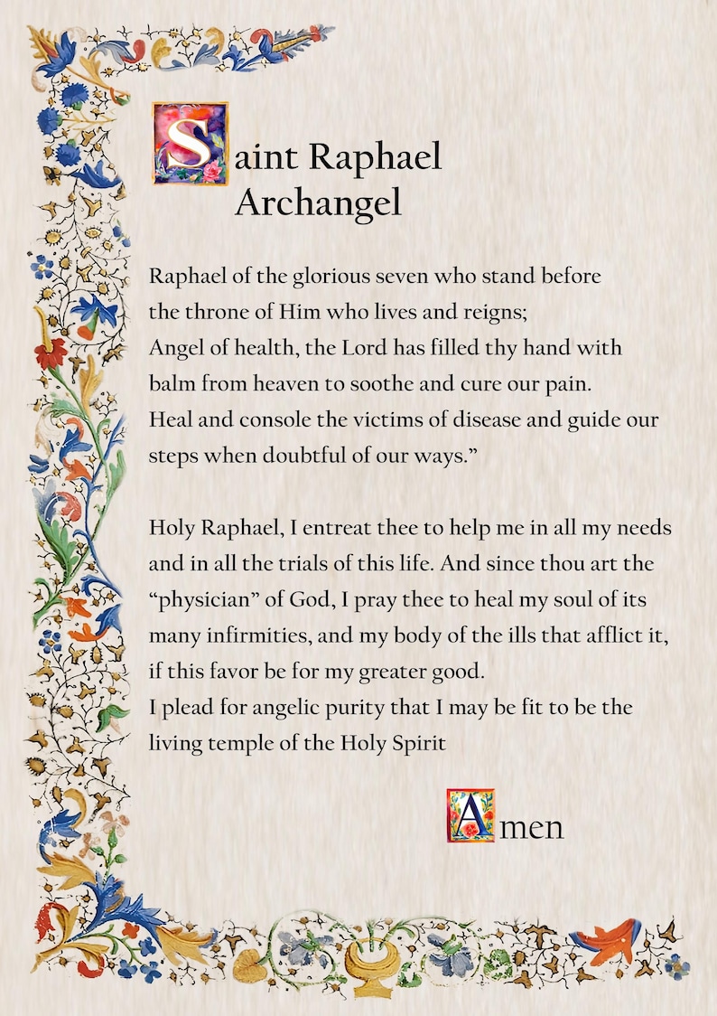 Saint Raphael Archangel Prayer, Catholic Prayer Card, Printable A4 ...