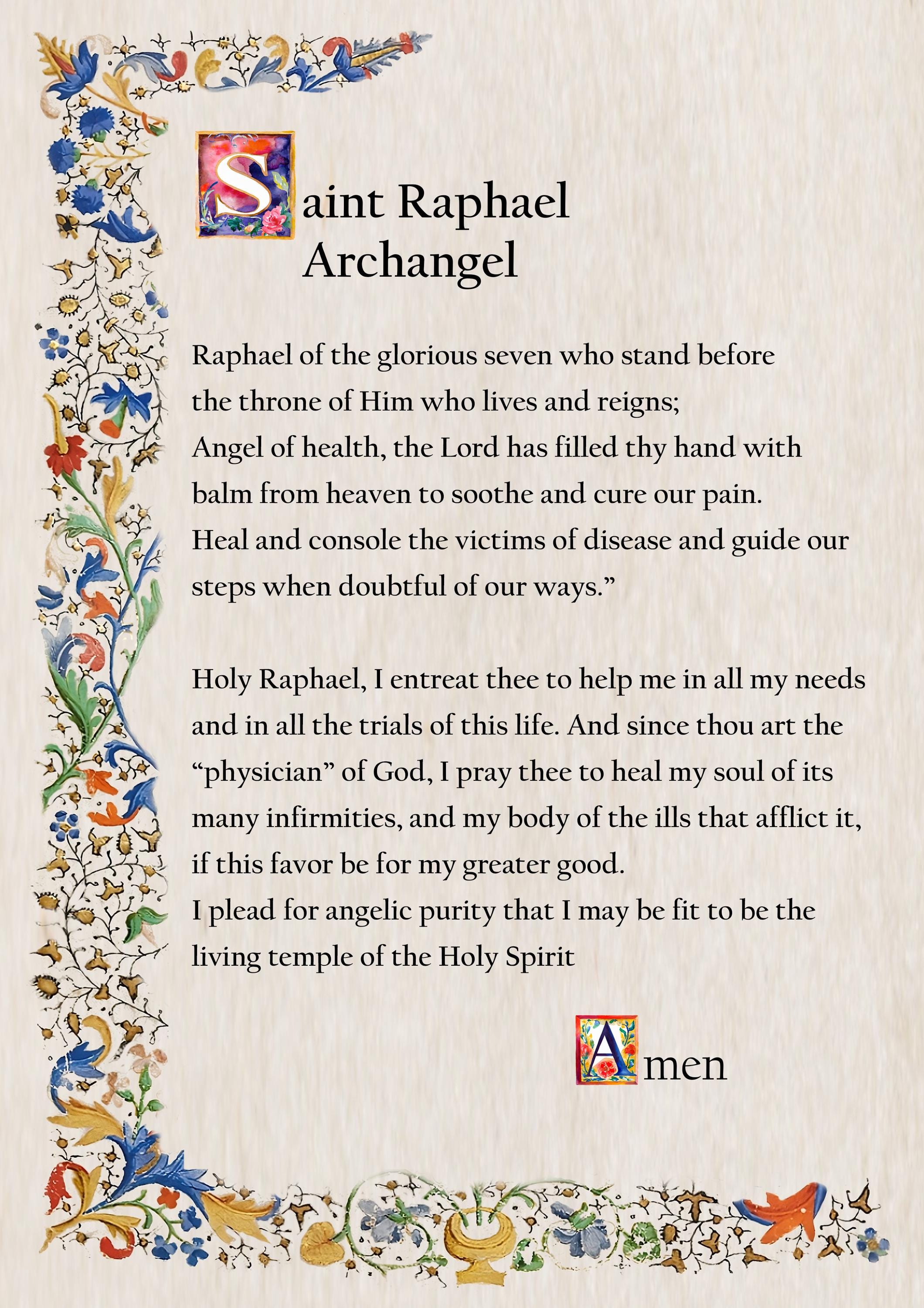 Saint Raphael Archangel Prayer, Catholic Prayer Card, Printable A4 ...